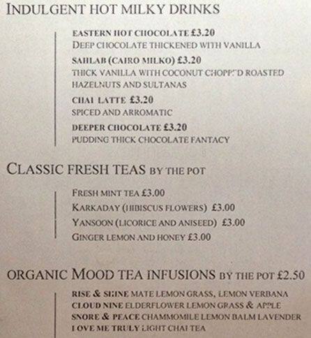 Carta del pub y bar Cairo Kitchen, Londres