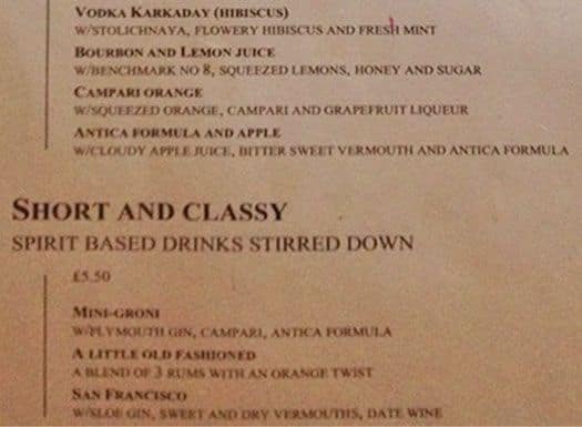 Carta del pub y bar Cairo Kitchen, Londres