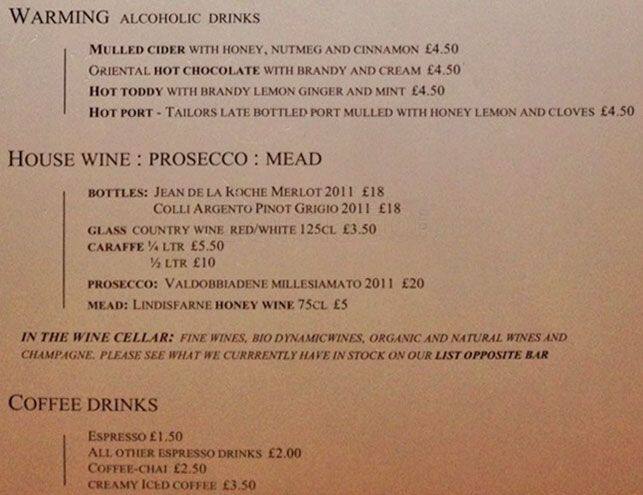 Carta del pub y bar Cairo Kitchen, Londres