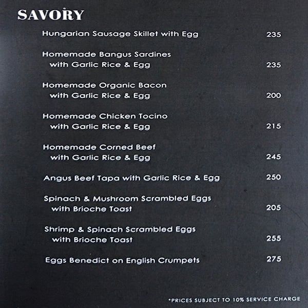 Carta de TOSH Cafe, Ciudad Quezon