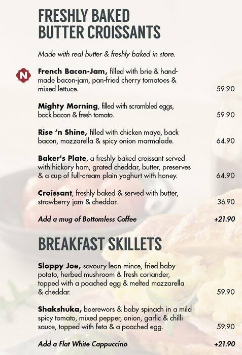 Menu at Mugg & Bean Somerset Mall restaurant, Cape Town, Centenary Dr