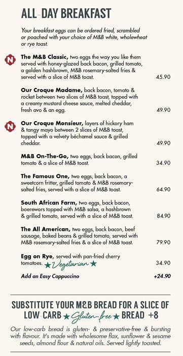 Menu at Mugg & Bean Somerset Mall restaurant, Cape Town, Centenary Dr