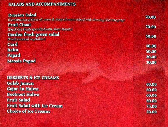Menu at Riviera, Chennai, Mayas Resort