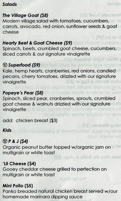 Menu at Goat Coffee Co. cafe, Toronto