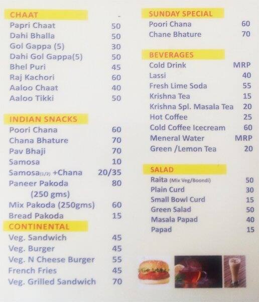 Krishna Fun & Food Menu, Menu for Krishna Fun & Food, VIP Road ...
