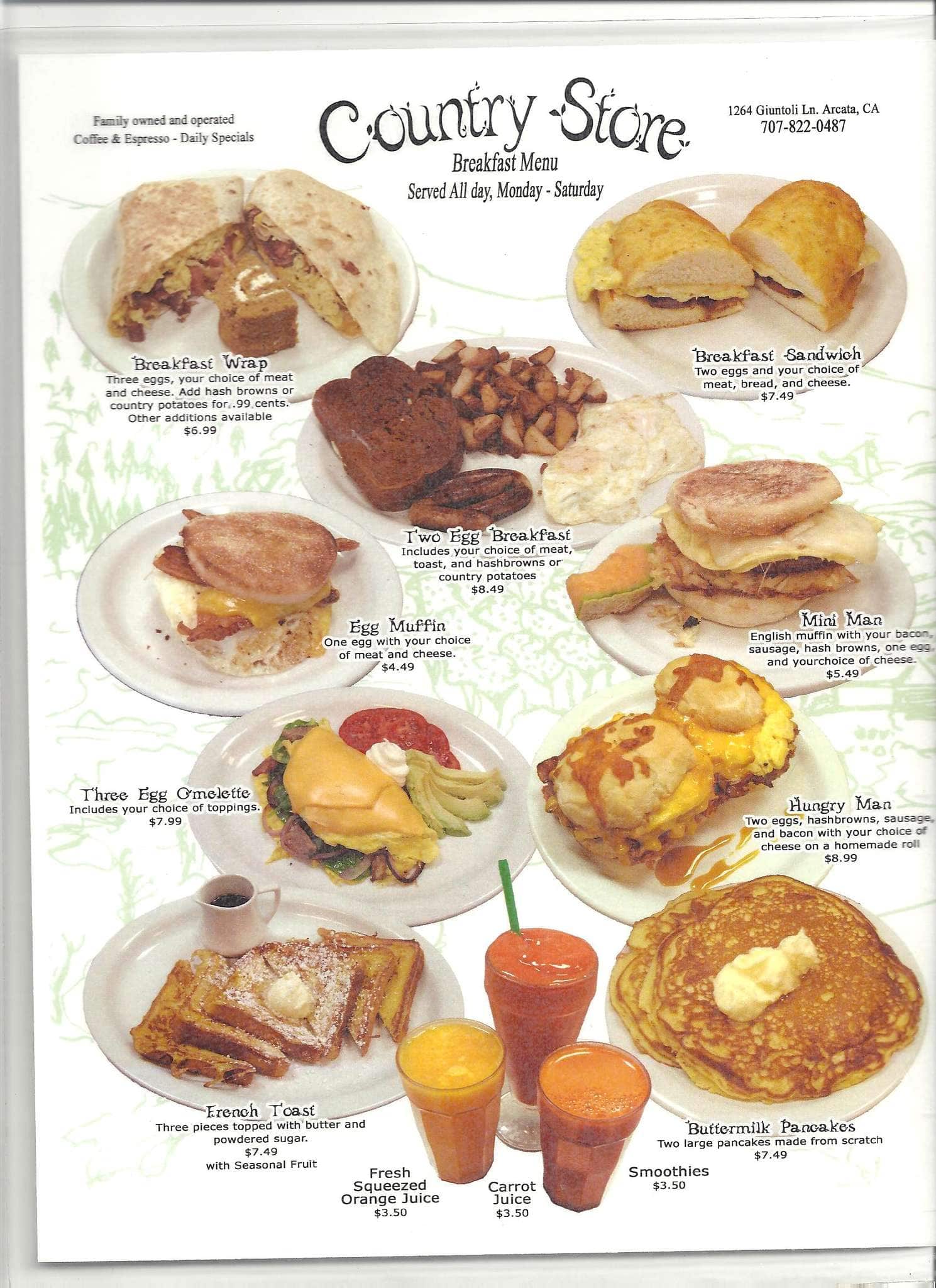 Menu at McIntosh Farm Country Store restaurant, Arcata
