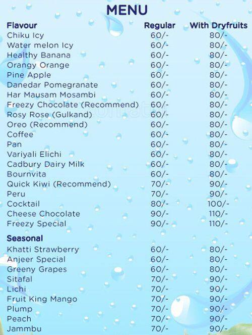 Menu at Freezy, Mumbai, Kandivali west Mumbai- 400067