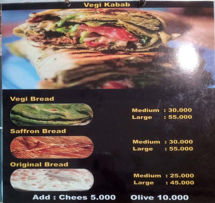 Menu at Persian Kebab restaurant, Tangerang