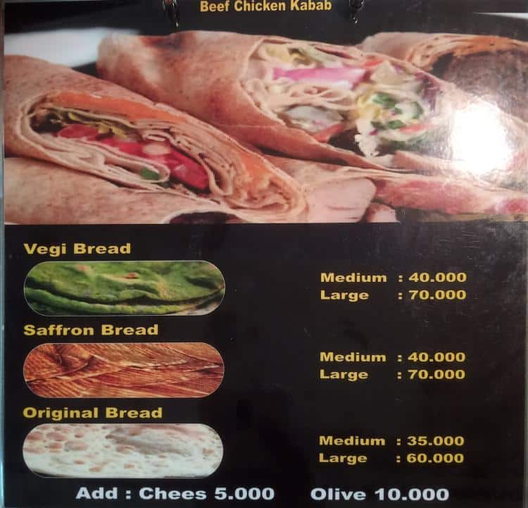 Menu at Persian Kebab restaurant, Tangerang
