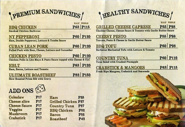 The Sandwich Guy Menu, Menu for The Sandwich Guy, Poblacion, Makati ...