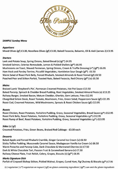Menu at The Railway Lowdham pub & bar, Lowdham