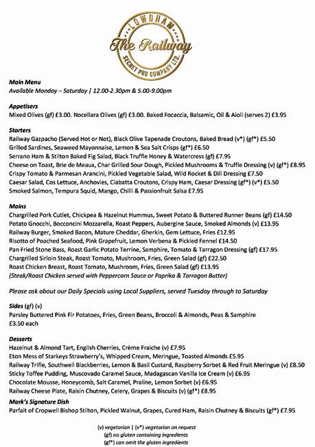 Menu at The Railway Lowdham pub & bar, Lowdham
