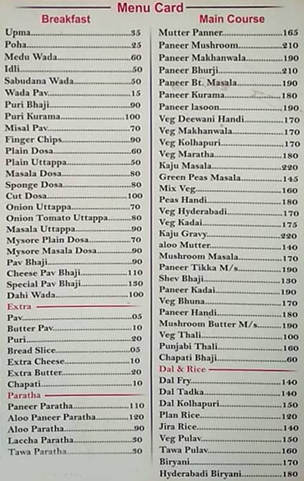 Menu at Hotel Relax, Pune, Shop No 138/1/4