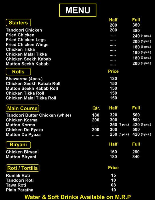 Menu of Khan Cuisines, Sainik Farms, New Delhi