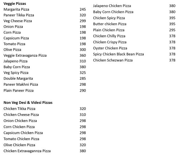 Menu of Desi Pizzas, Kandivali West, Mumbai