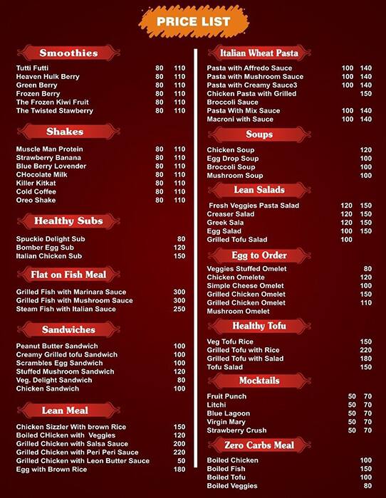 Menu of Rich Nutrition Hub, Sector 4, Gurgaon