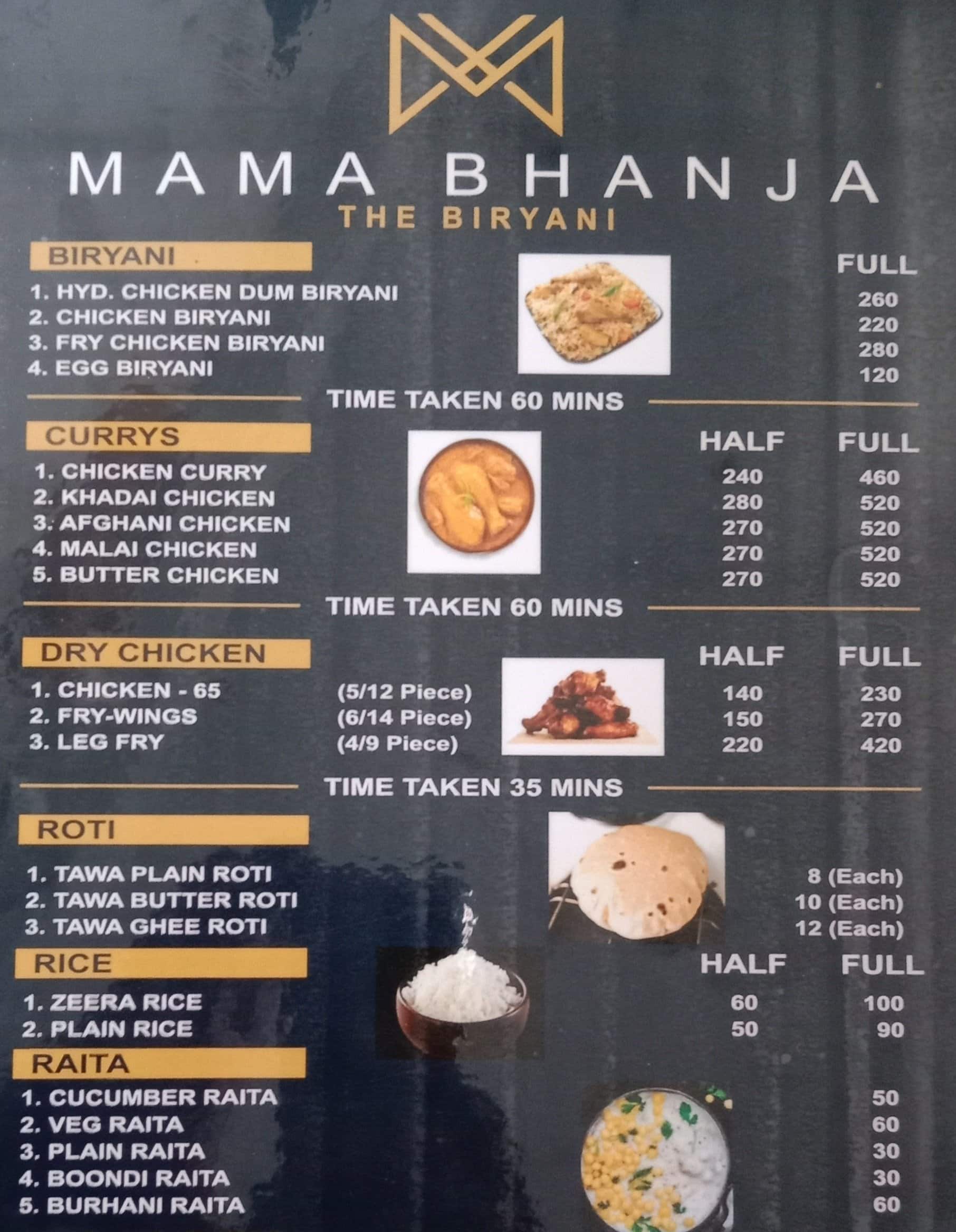 Menu of Mama Bhanja -The Biryani, Lal Kuan, Ghaziabad