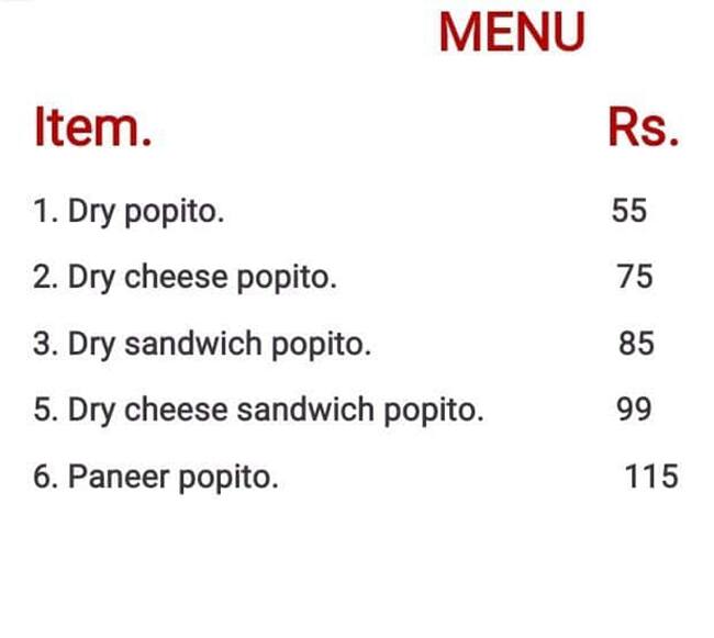 Menu of Dry Popito, Makarpura, Vadodara