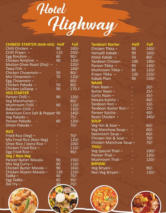 Menu of Highway Dhaba, Patrapada, Bhubaneshwar