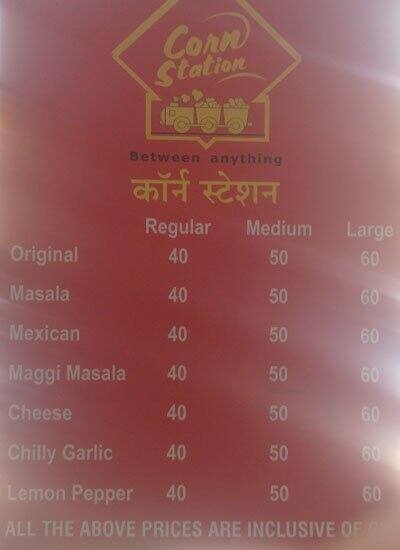 Menu at Corn Station, Kalyan