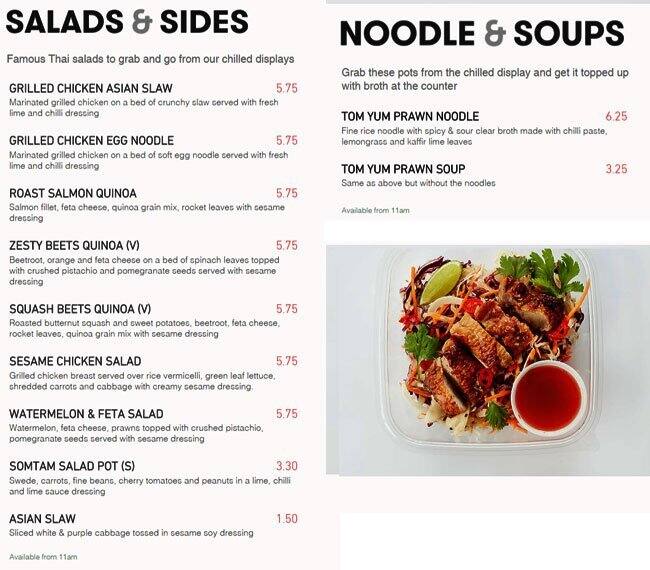 Menu at Grab Thai restaurant, London
