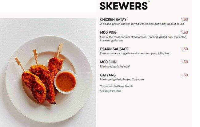 Menu at Grab Thai restaurant, London