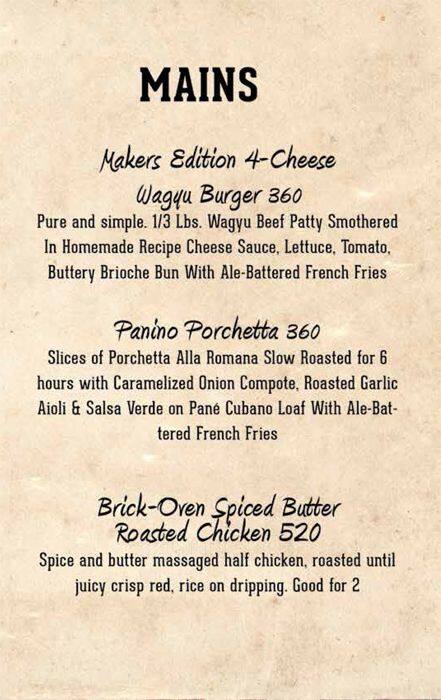 Menu at Rye Tasting Room pub & bar, Makati