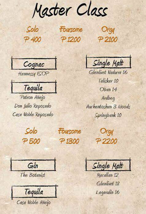 Menu at Rye Tasting Room pub & bar, Makati