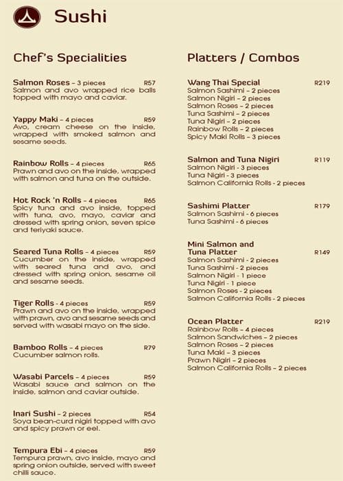 Menu at Wang Thai The Sanctuary Somerset West restaurant, Cape Town ...