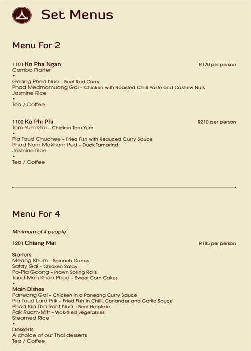 Menu at Wang Thai The Sanctuary Somerset West restaurant, Cape Town ...