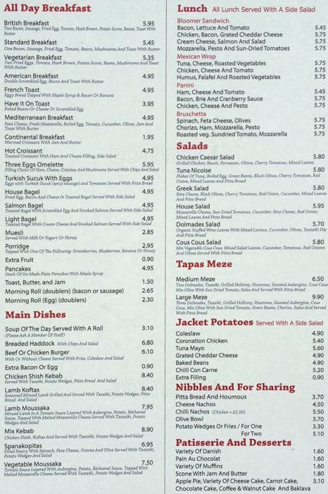 Menu at Olly Bongo's restaurant, Edinburgh