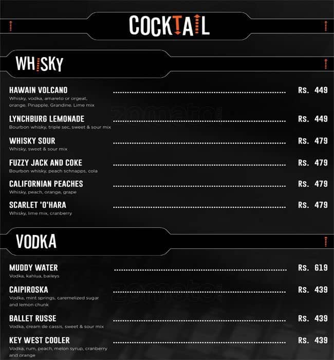 Menu at Fly High, Hyderabad