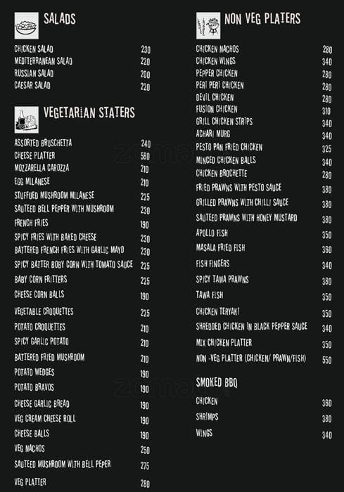 Menu at Fly High, Hyderabad