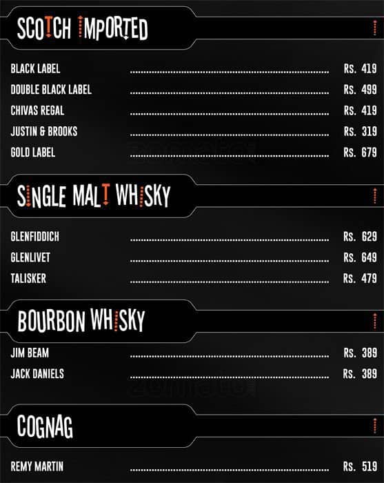 Menu at Fly High, Hyderabad