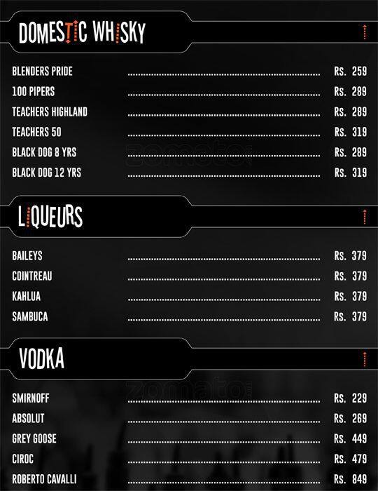 Menu at Fly High, Hyderabad