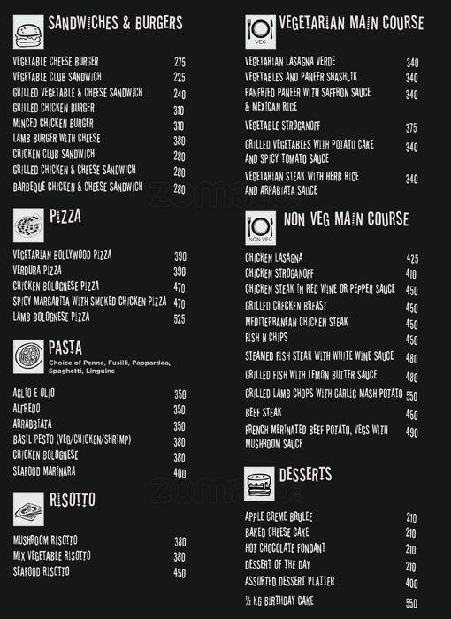 Menu at Fly High, Hyderabad
