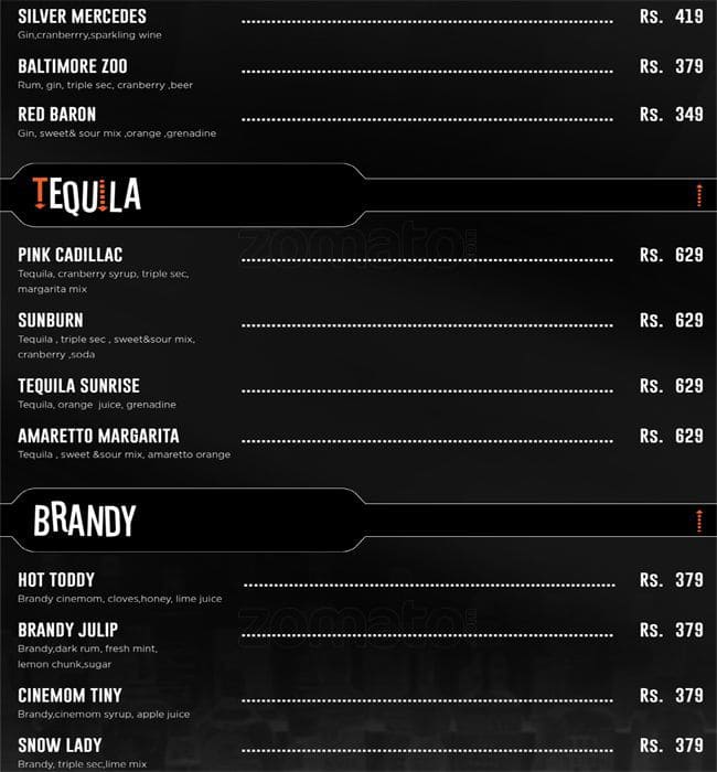 Menu at Fly High, Hyderabad