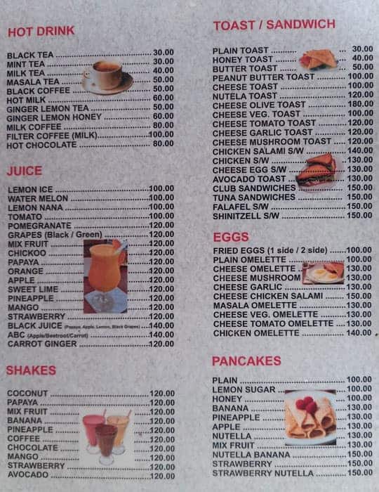 Menu of Shiva Valley, Anjuna, Goa