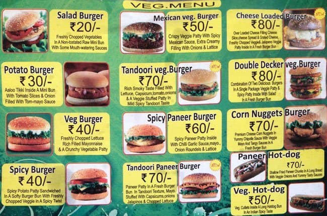 The Burger Planet a Indore: Foto del Menu con Prezzi - Zomato