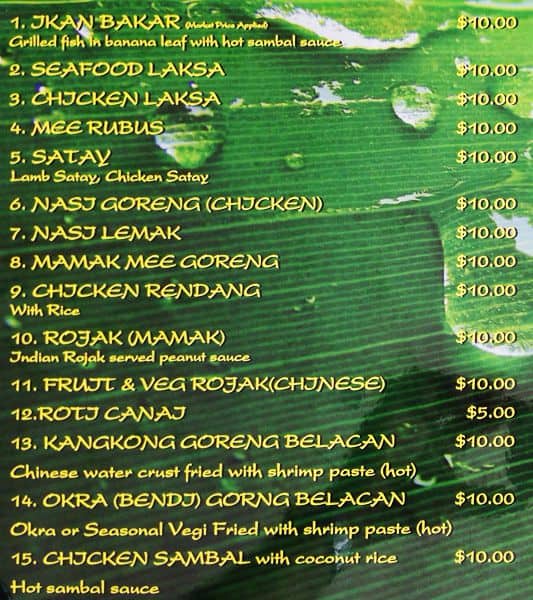Menu at Malaysian Food Truck restaurant, Homebush
