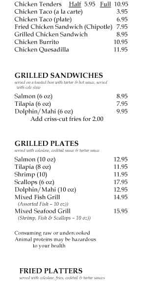 Menu at Tin Fish restaurant, Port St. Lucie, 327 SE Port St Lucie Blvd
