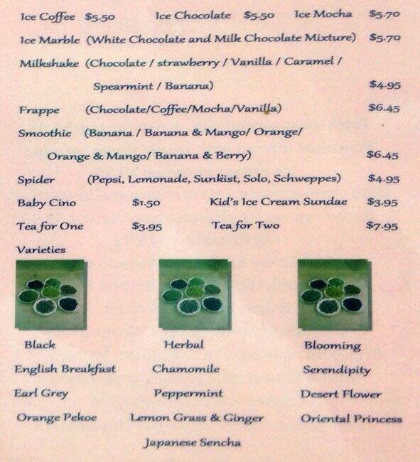 Menu at Caffissimo Australia Place cafe, Perth