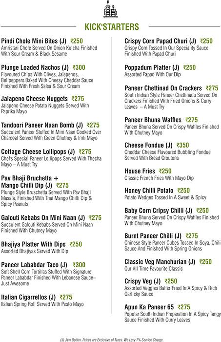 Menu at Plunge, Pune, 3rd Floor