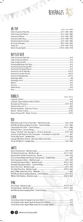 Menu at The Summer Pop-Up with Little Creatures pub & bar, Auckland