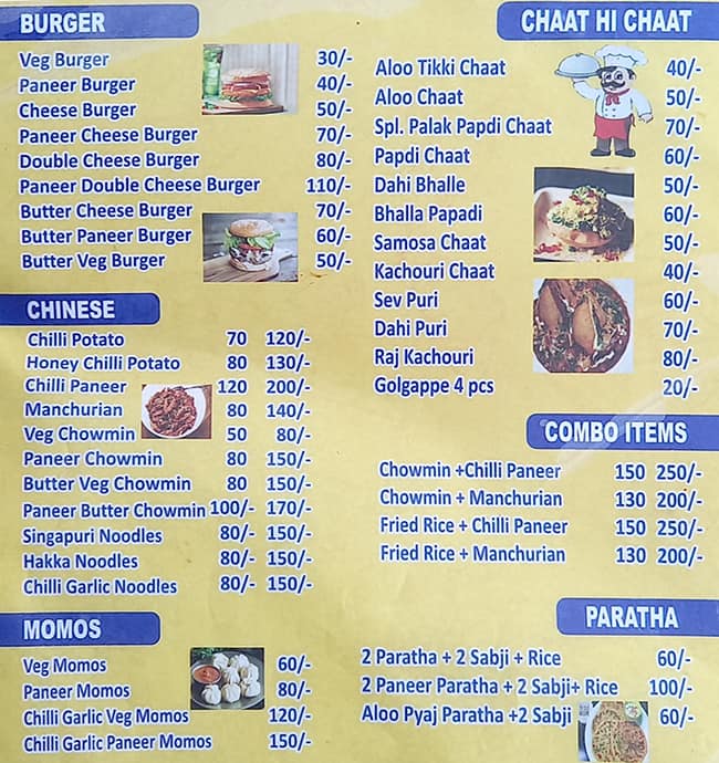 Menu of Chaat Bhandar, Kalkaji, New Delhi