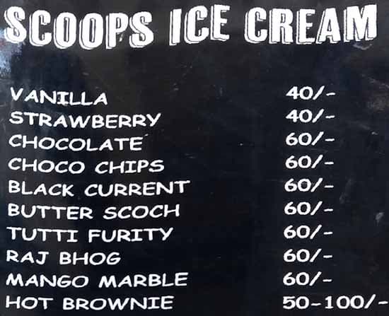 Menu of Scoops, Mohan Nagar, Ghaziabad