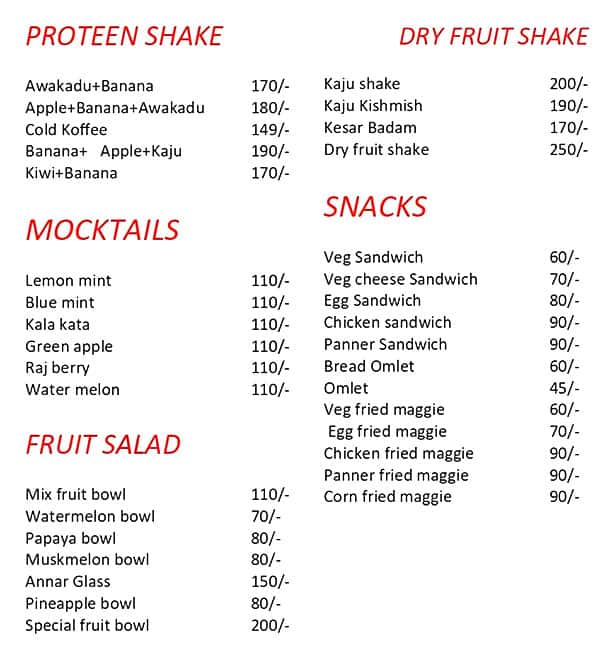 Menu of Delhi Fresh Juice Point, Gachibowli, Hyderabad