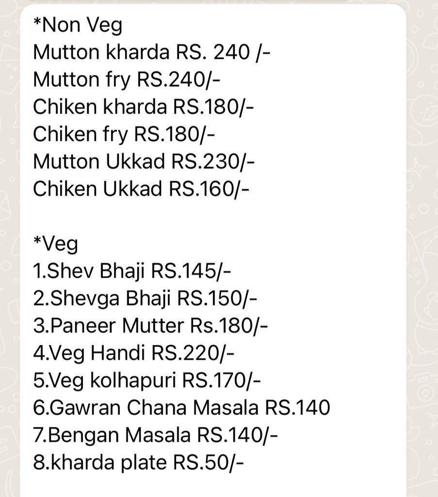 Menu of Kale Farm, Chandan Nagar, Pune