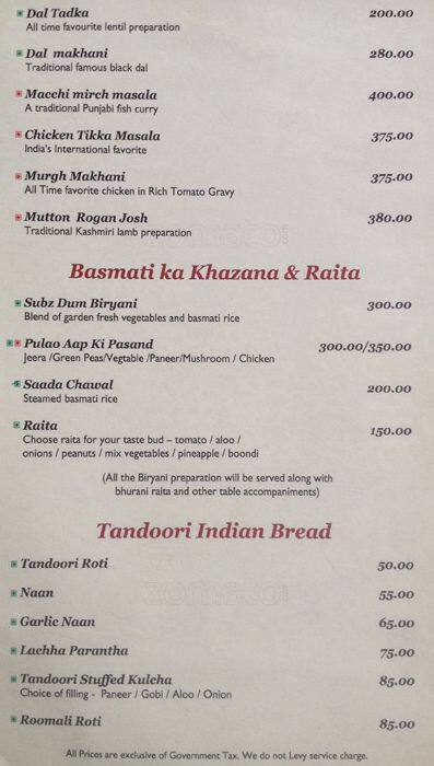Menu at Elements, New Delhi, Mapple Exotica