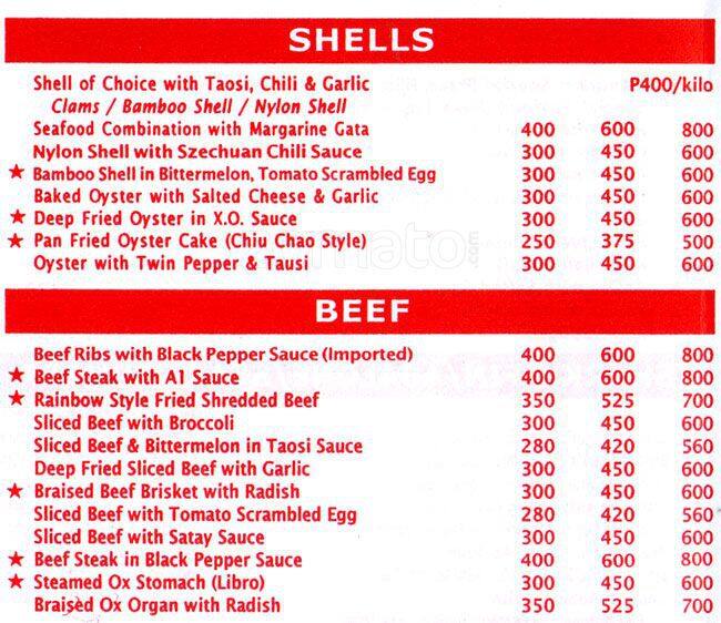 Menu at Mandarin Palace restaurant, Parañaque